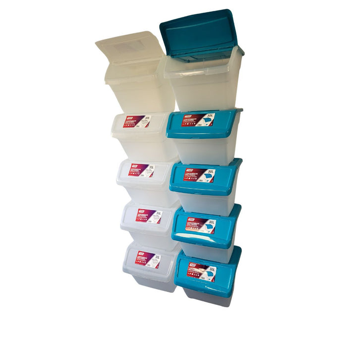 Set of 5 Stacking Container Box with Hinged Lid (TECO30) 30L Each ...